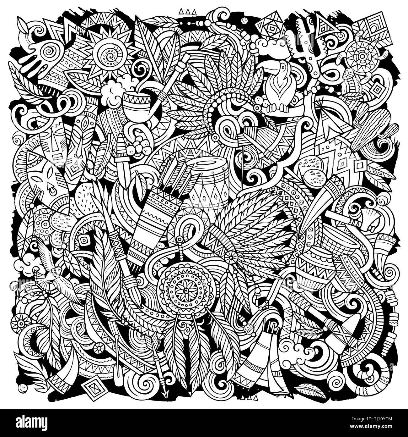 Native American hand drawn vector doodles illustration Stock Vector ...