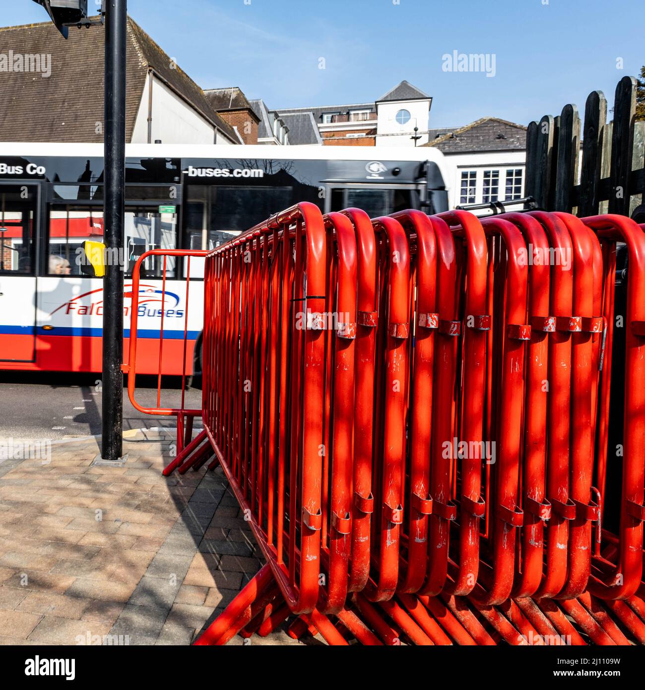 Epsom Surrey London UK, March 21 2022, Red Painted Metal Crowd Safety ...