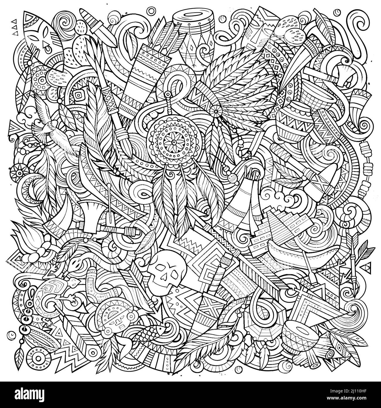 Native American hand drawn vector doodles illustration Stock Vector ...