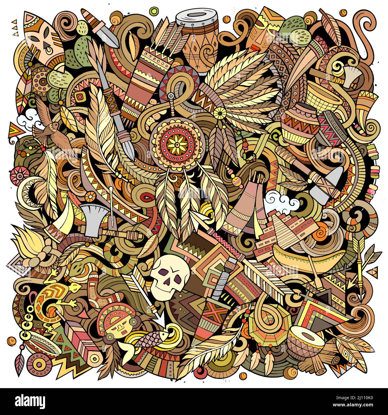 Native American hand drawn vector doodles illustration Stock Vector ...