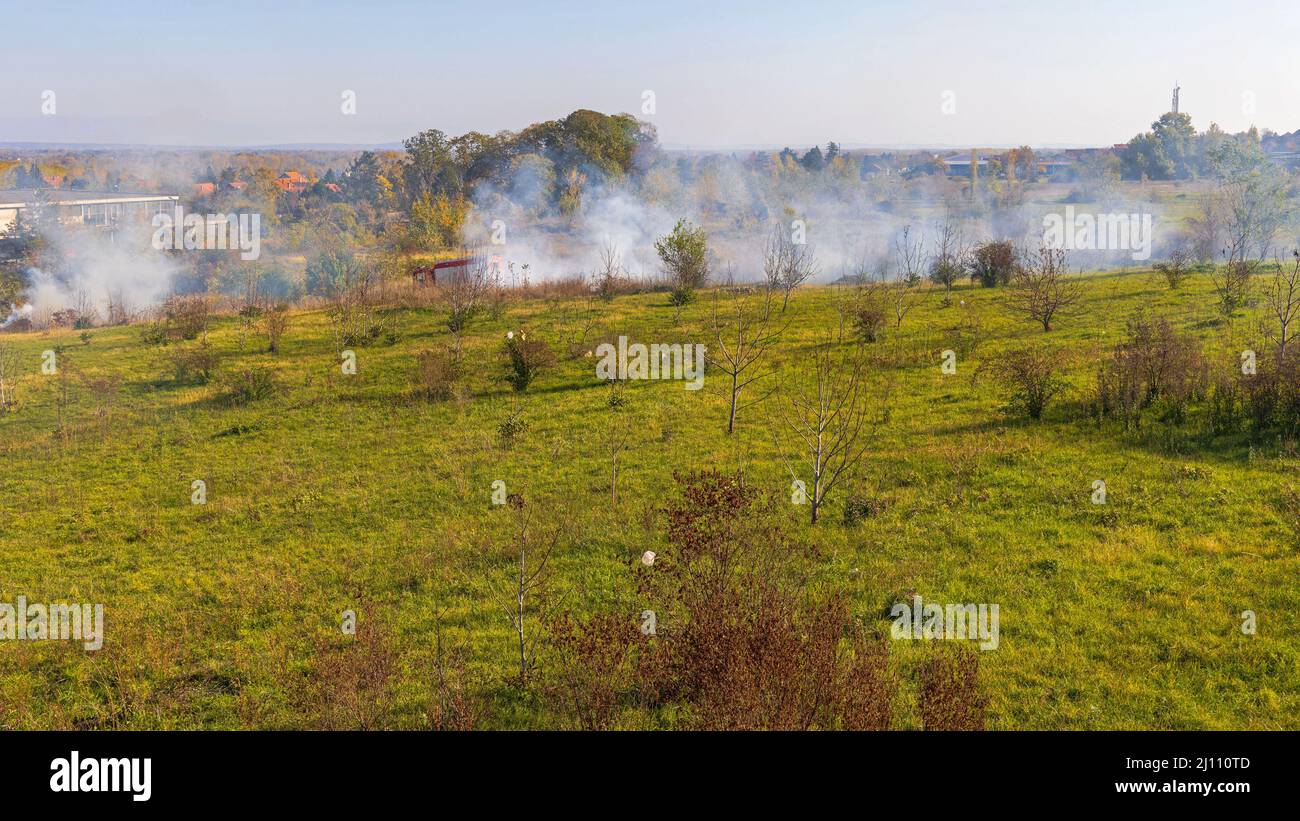 Brush Fire Smoke Air Pollution Burning in Rural Aeria Stock Photo - Alamy