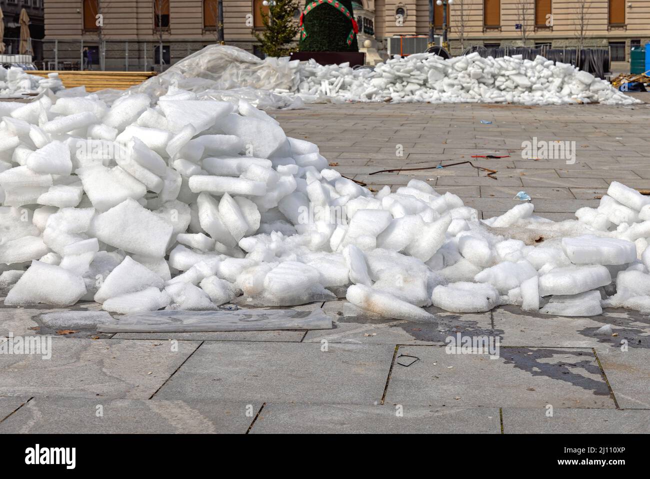 Big Pile of Ice Slabs at City Street Pavement Stock Photo - Alamy