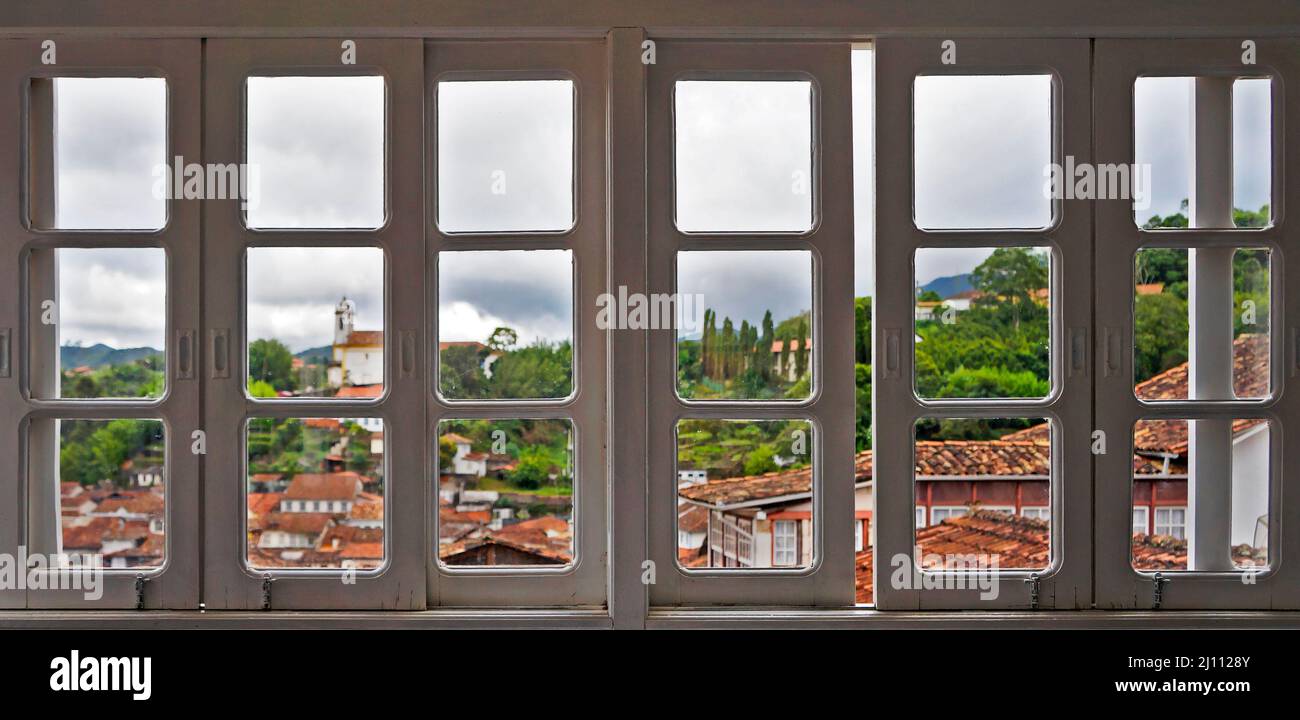 Panoramic window view of Ouro Preto, historical city in Brazil Stock ...