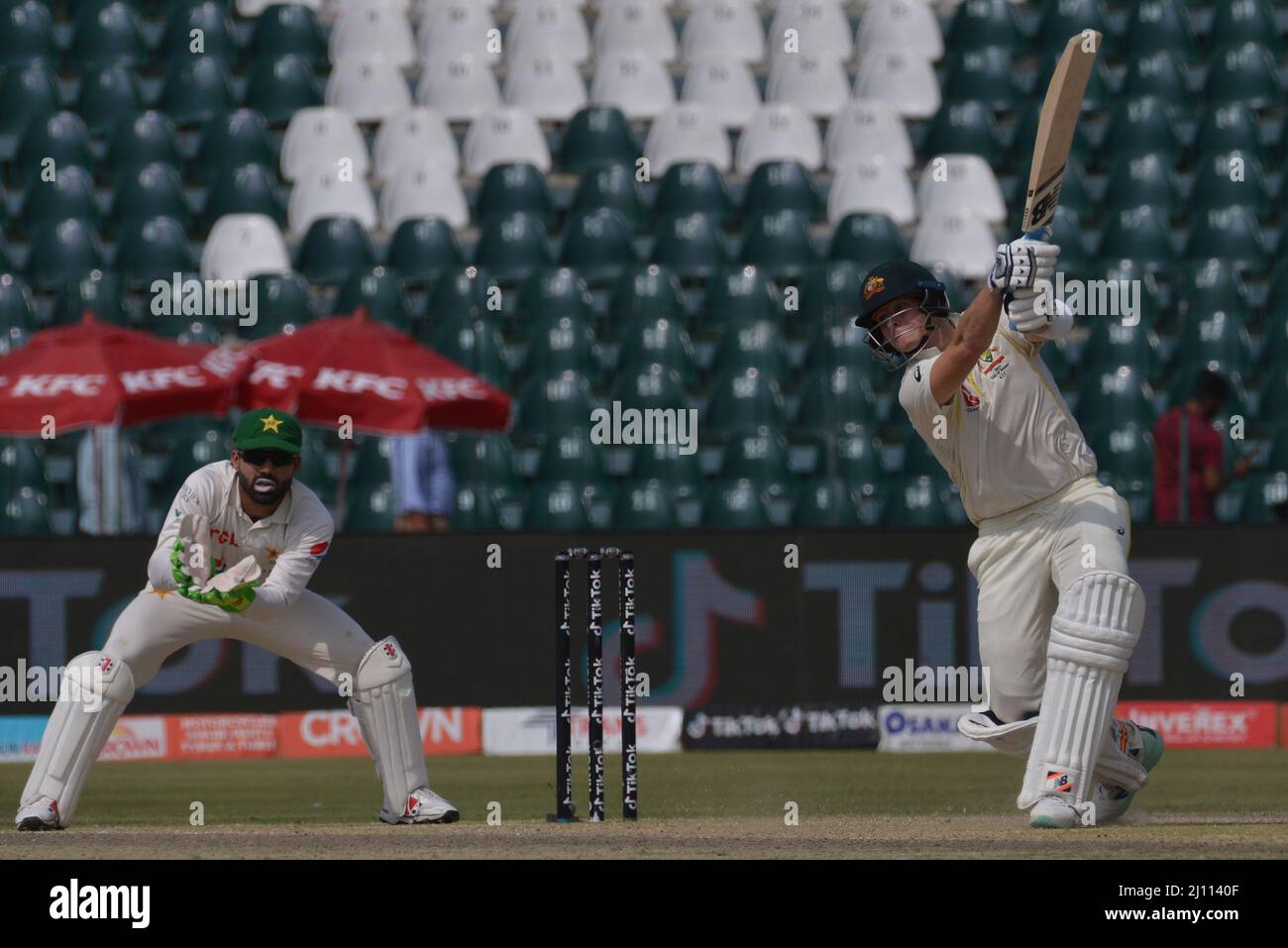 Lahore, Pakistan. 21st Mar, 2022. Australia's Batsman plays a shot ...