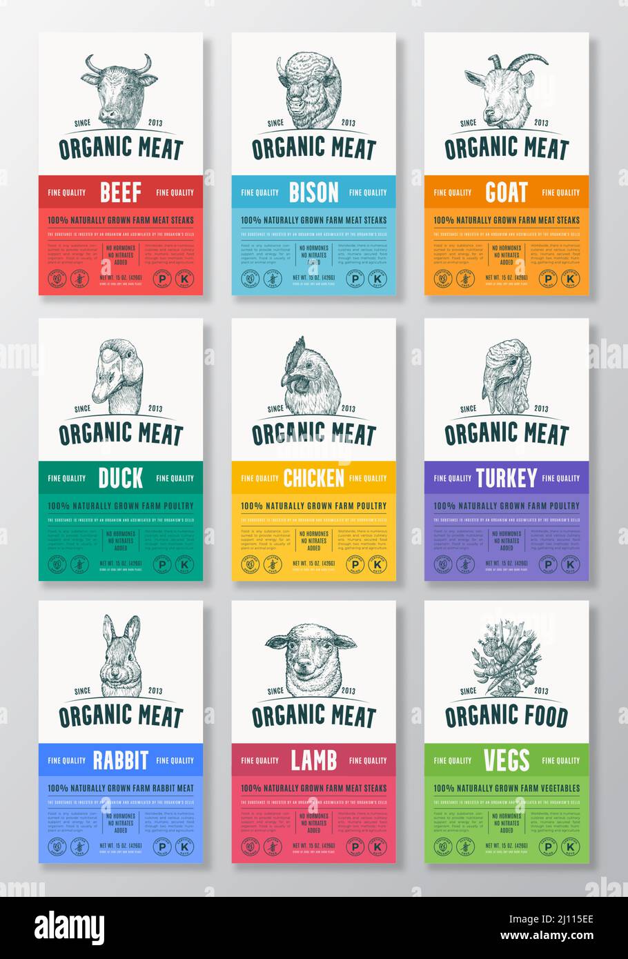Organic Meat and Poultry Abstract Vector Packaging Design or Label ...