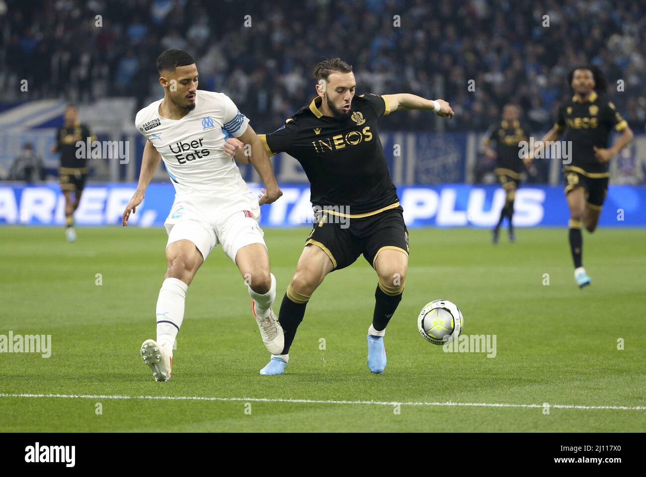 William Saliba of Marseille, Amine Gouiri of Nice during the French ...
