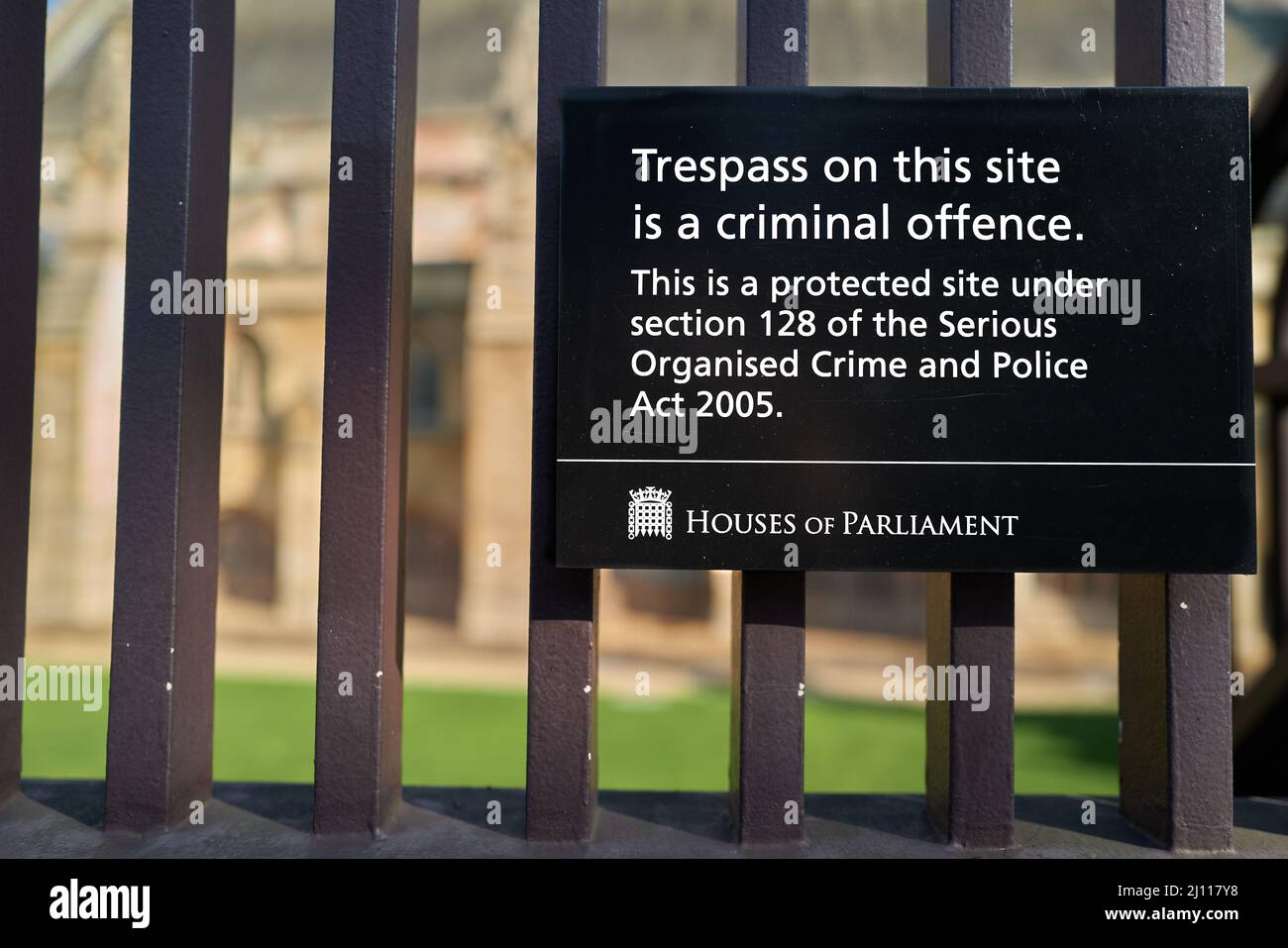 On the railings of the Houses of Parliament, Westminster, London ...