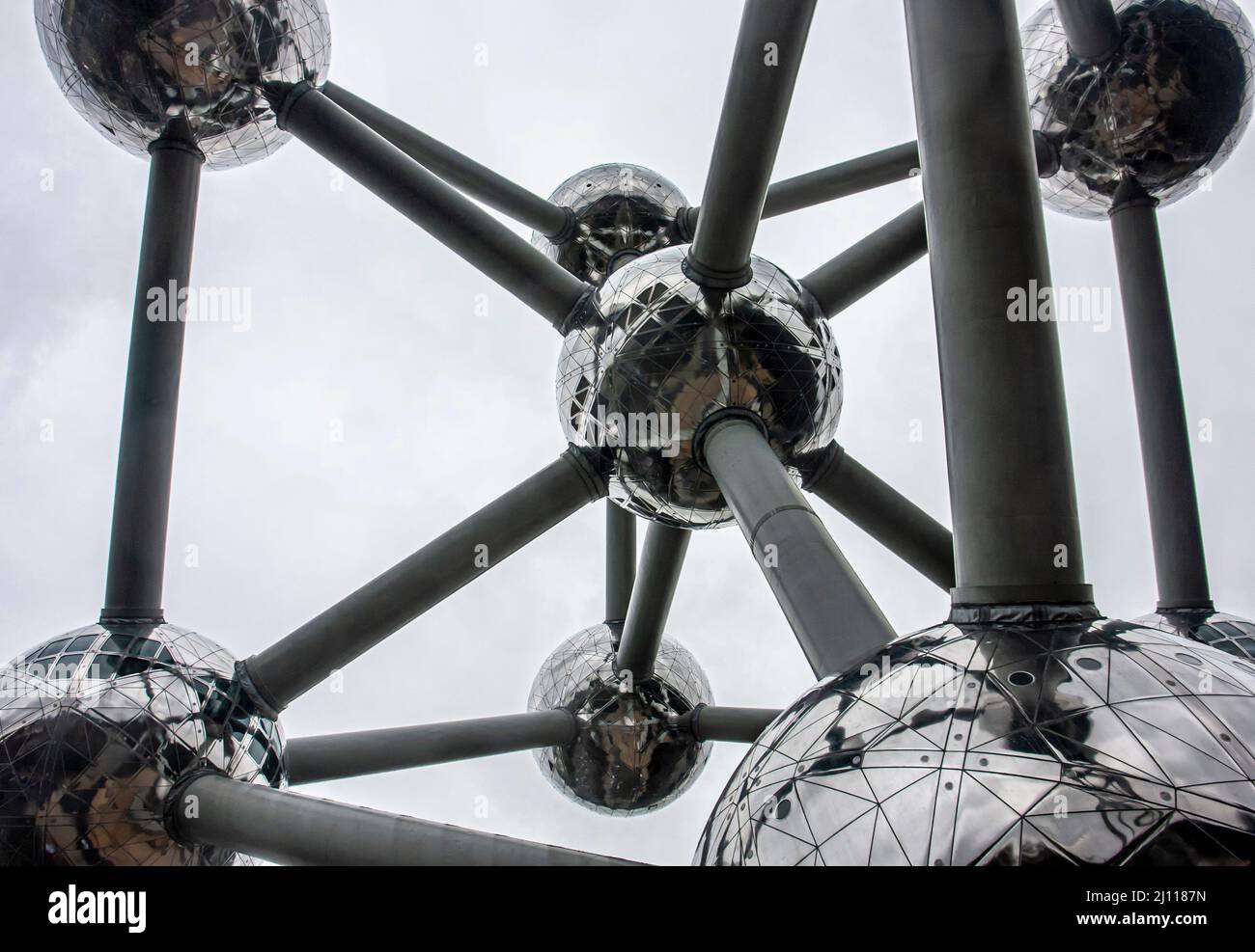Detail of the Brussels Atomium. Building representing an iron crystal ...