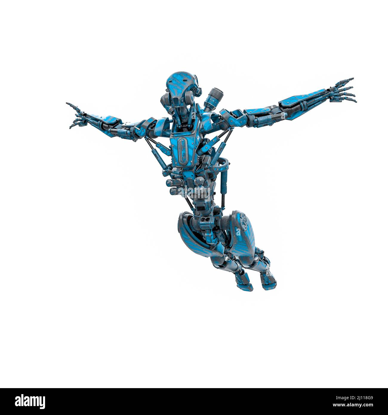 mega drone soldier robot is doing a jump fly, 3d illustration Stock ...