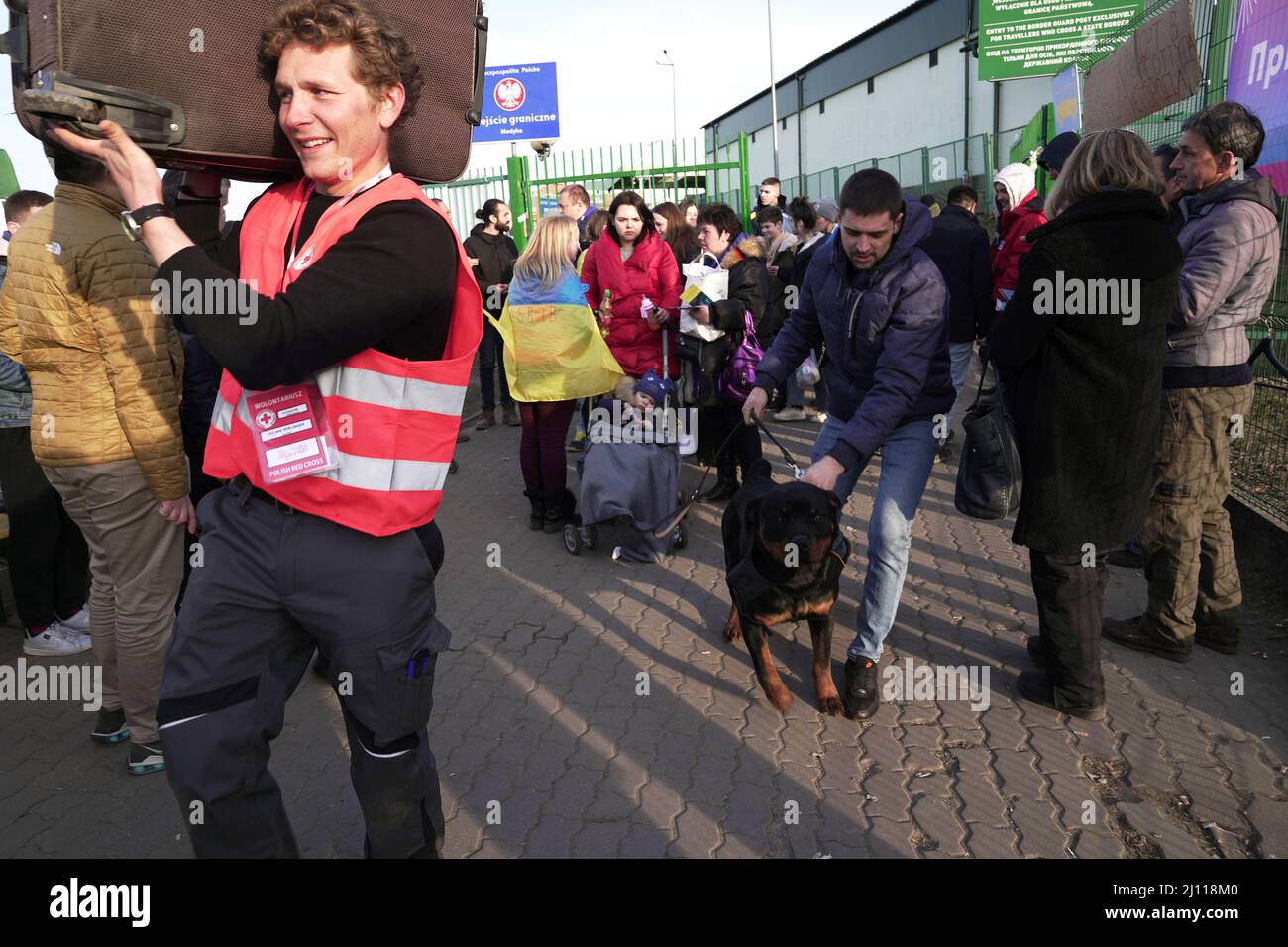 MEDYKA, POLAND - MARCH 20, 2022 - Ukrainian refugees cross into Poland ...