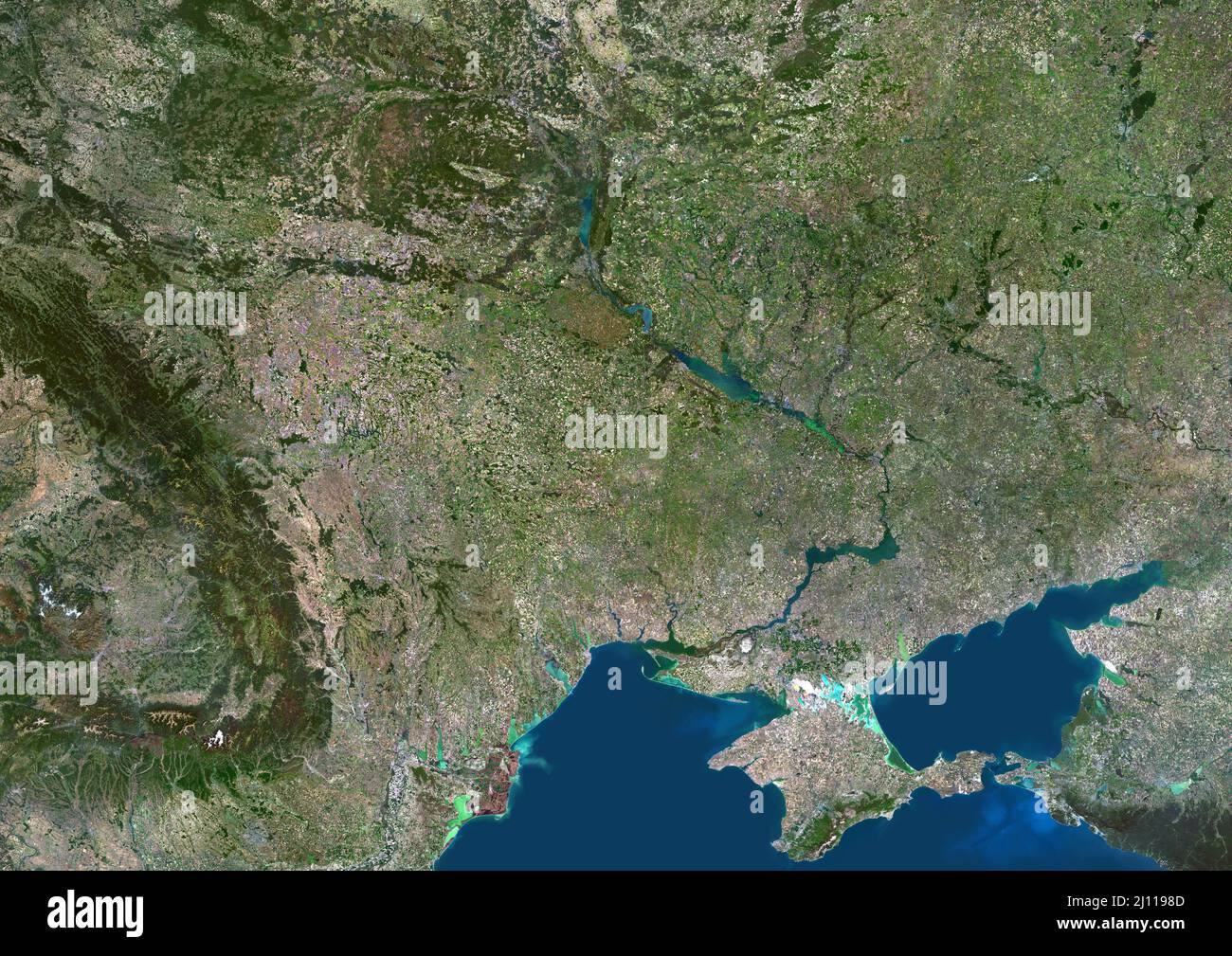 Color satellite image of Ukraine and neighbouring countries, including ...