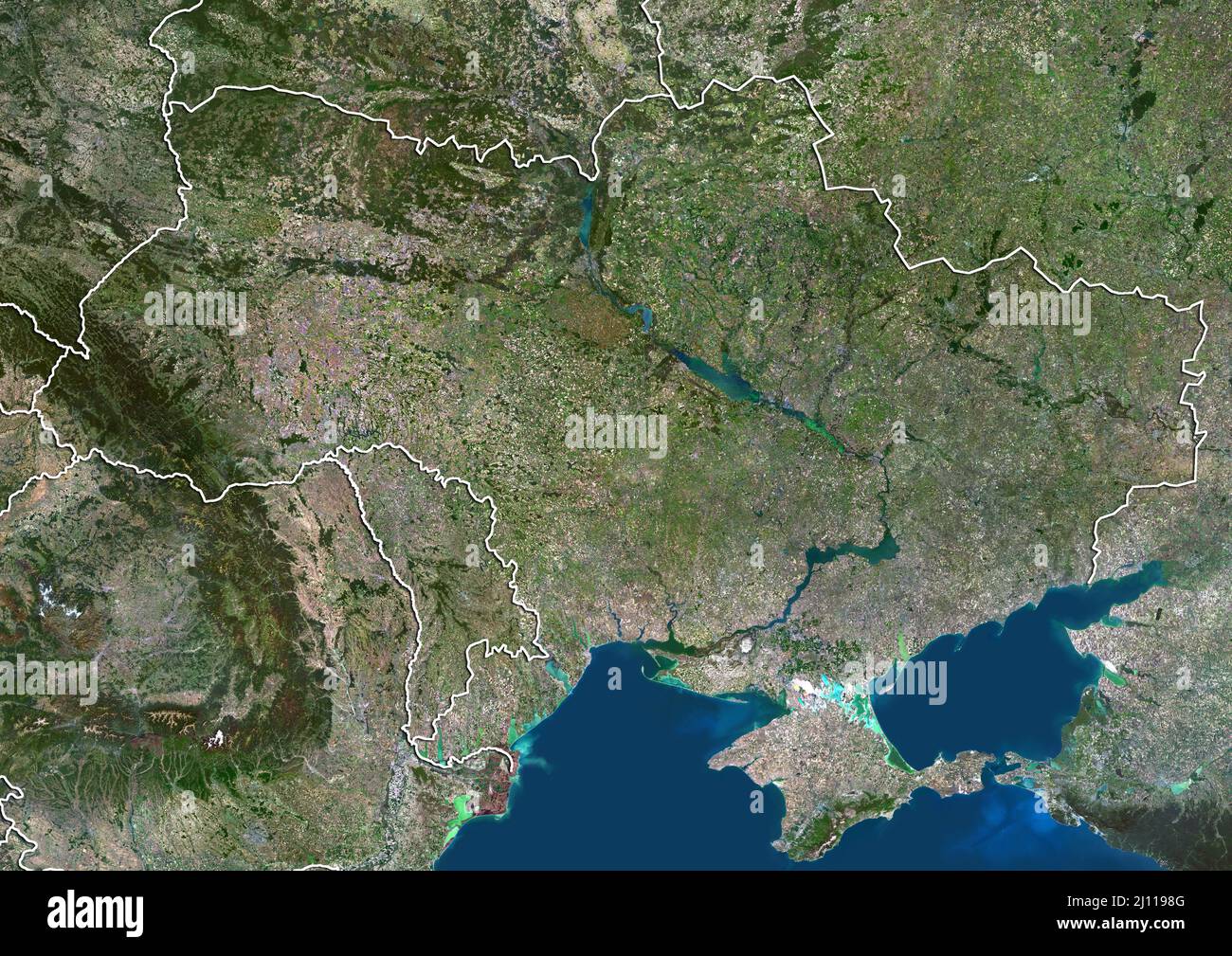 Color satellite image of Ukraine and neighbouring countries, including ...