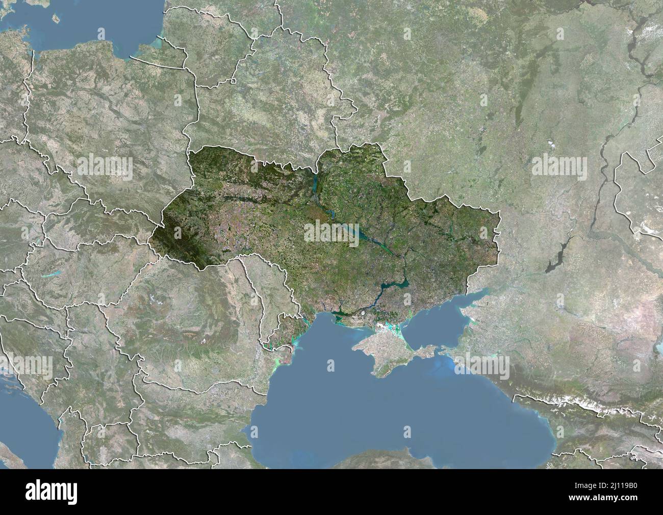 Color satellite image of Ukraine and neighbouring countries, including ...