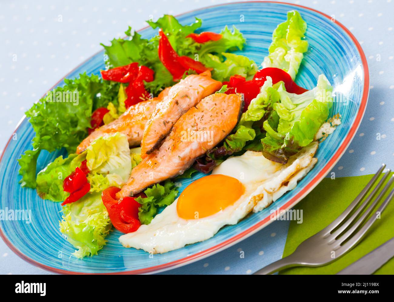 Light dietary breakfast of trout fillet Stock Photo - Alamy