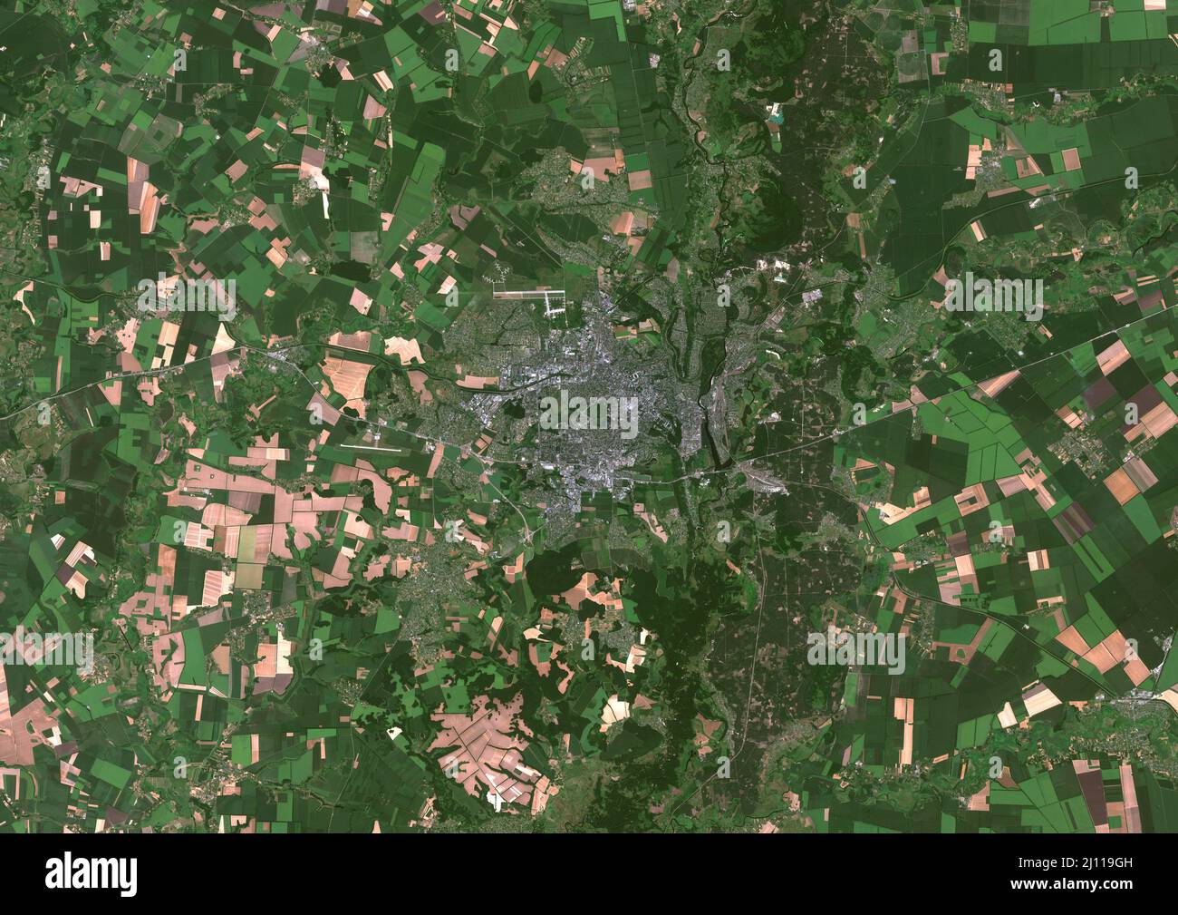 Color satellite image of Poltava, Ukraine. Poltava is a city located on ...