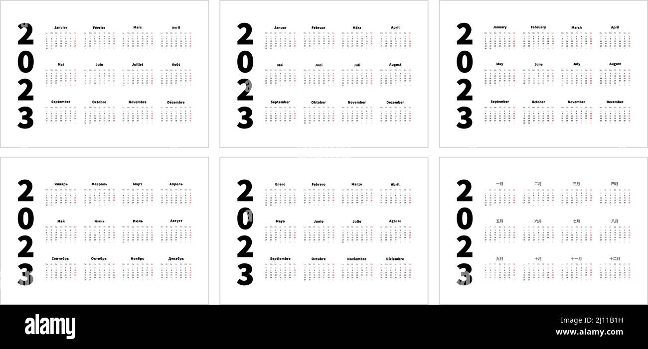 Set of 2023 year simple horizontal a4 size calendars in english ...