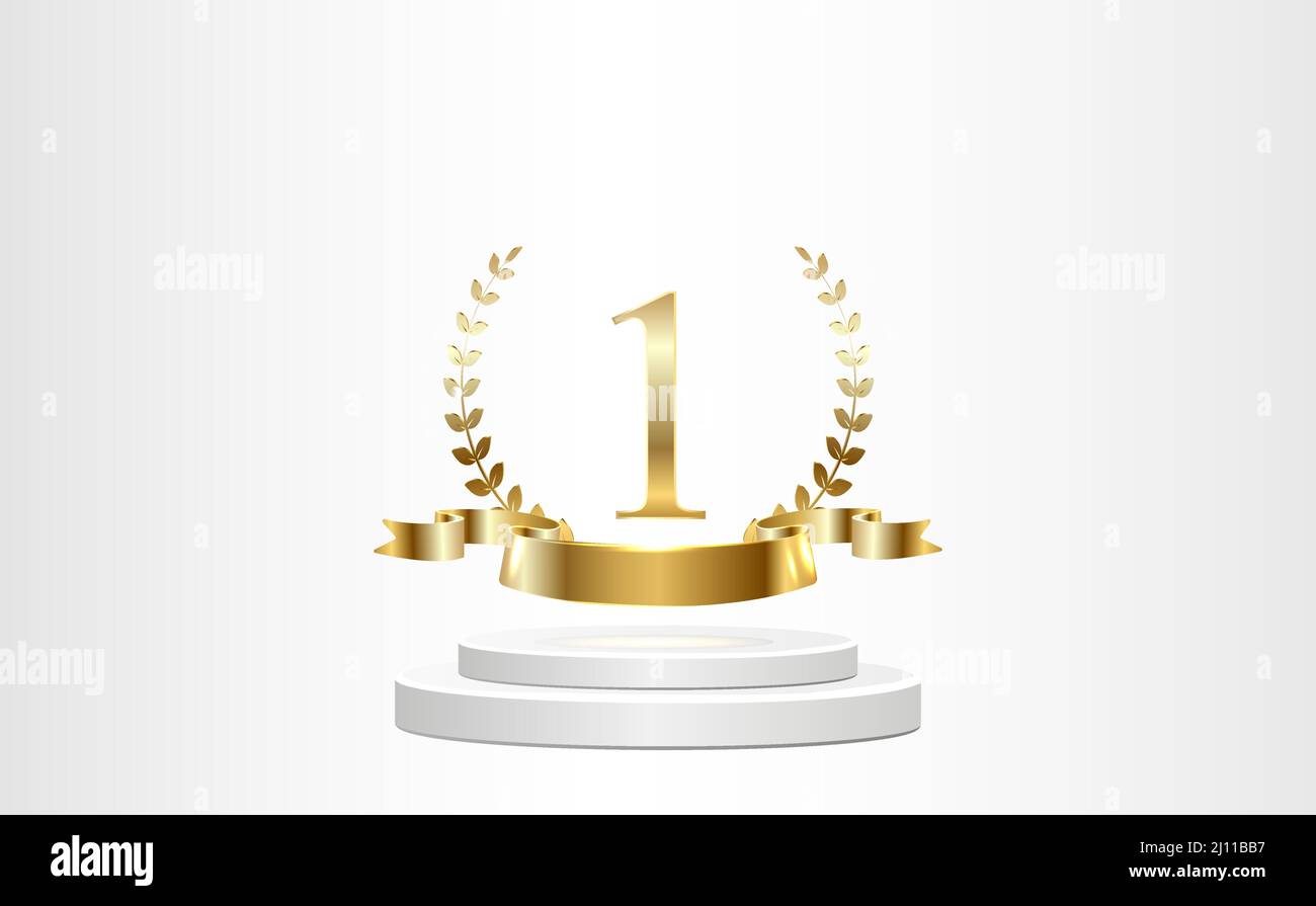 Stage podium with the number one gold on a white background Stock ...