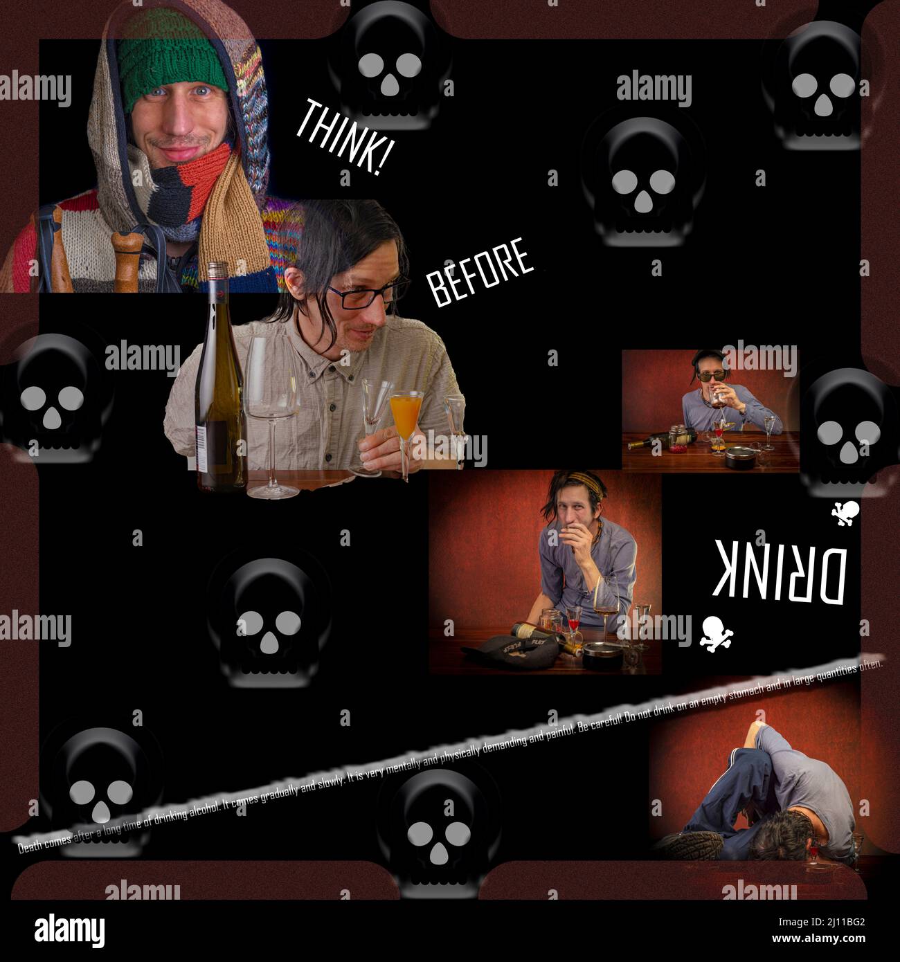 Think before drink alcohol campaign with alcohol black hair man and ...