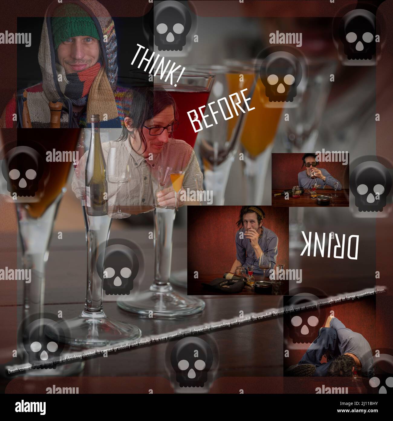 Think before drink alcohol campaign with alcohol black hair man and ...