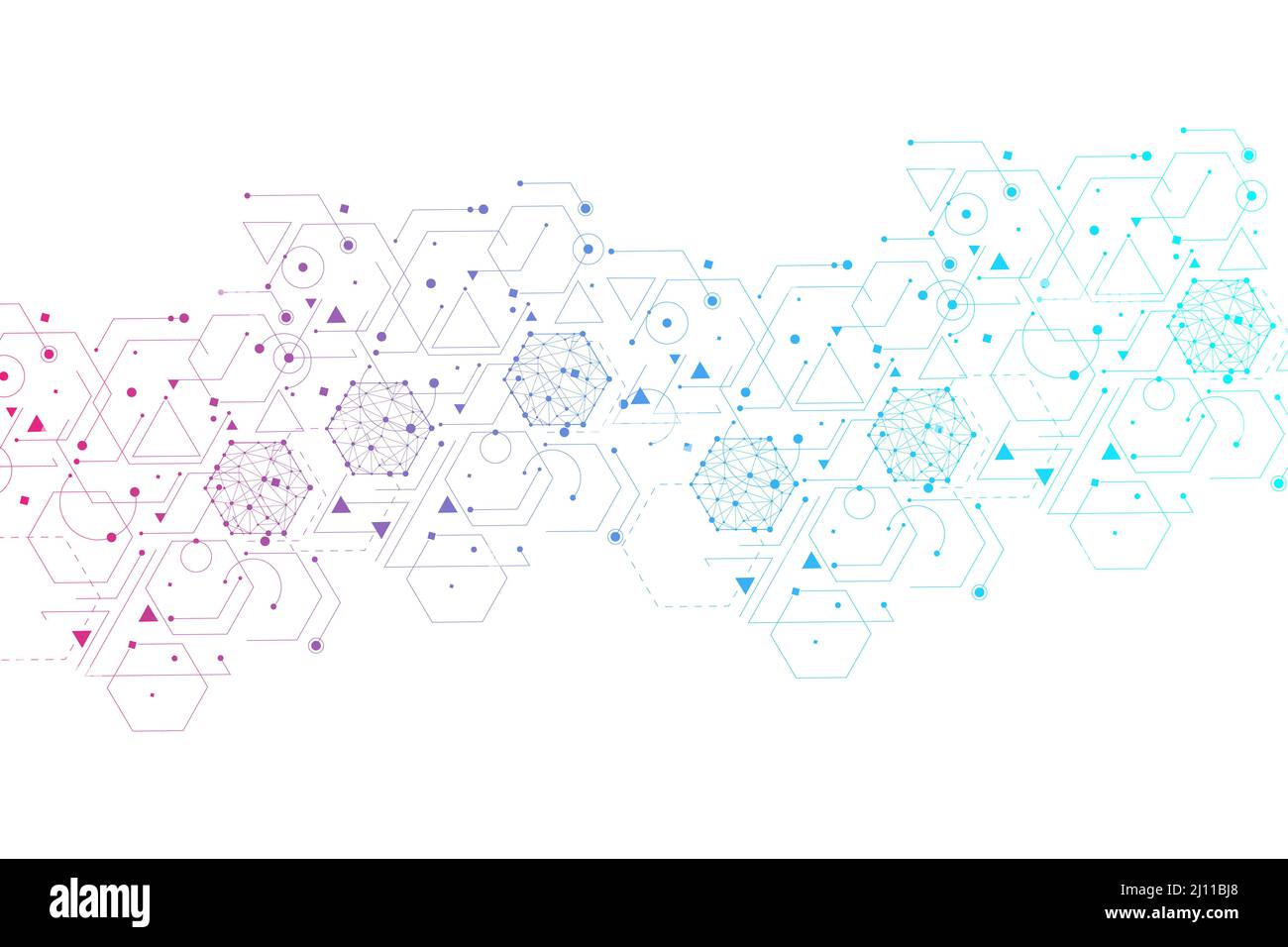 Science network pattern, connecting lines and dots. Technology hexagons structure or molecular ...