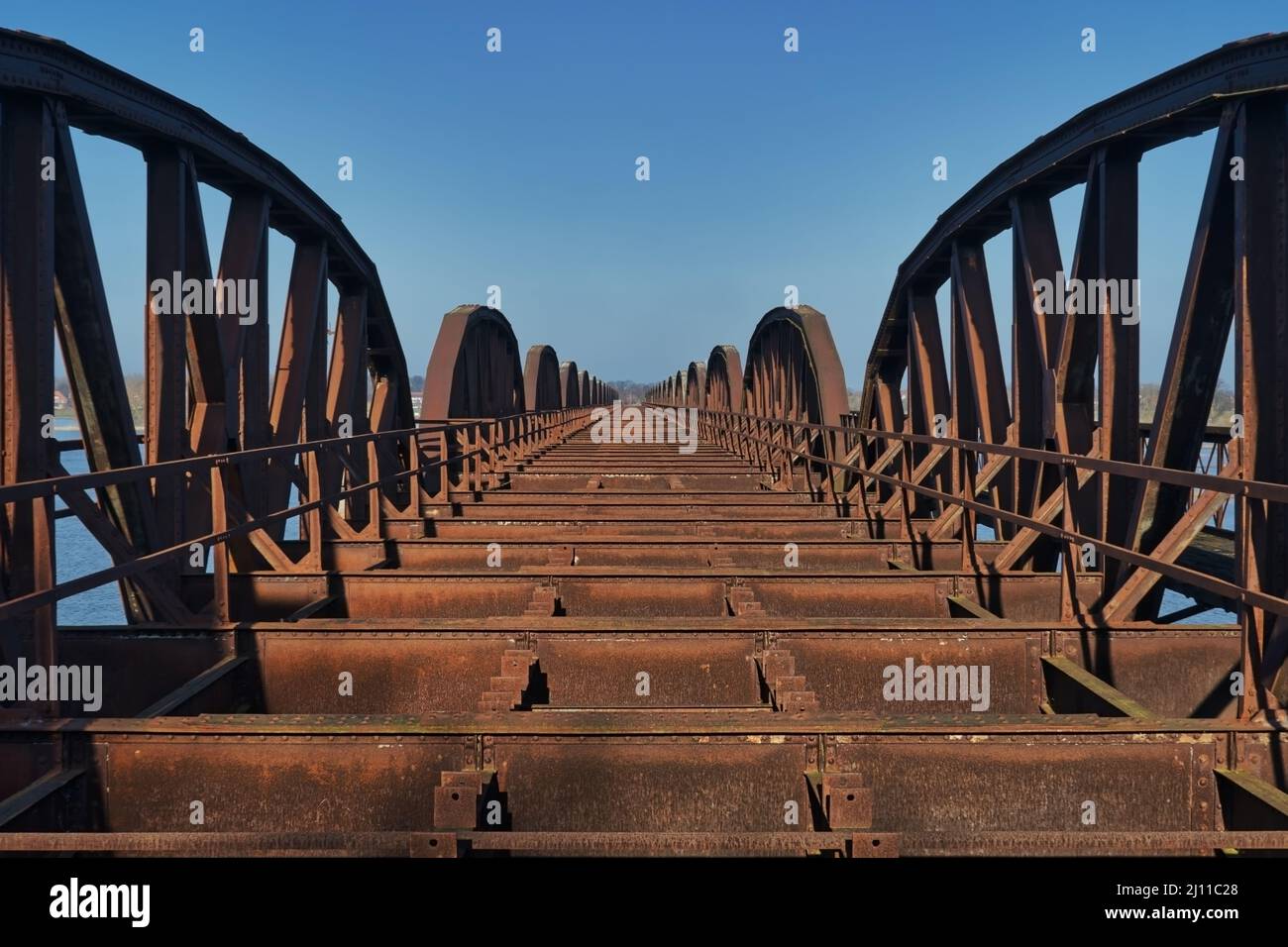 old rusty steel railway bridge with arches in dömitz germany Stock ...