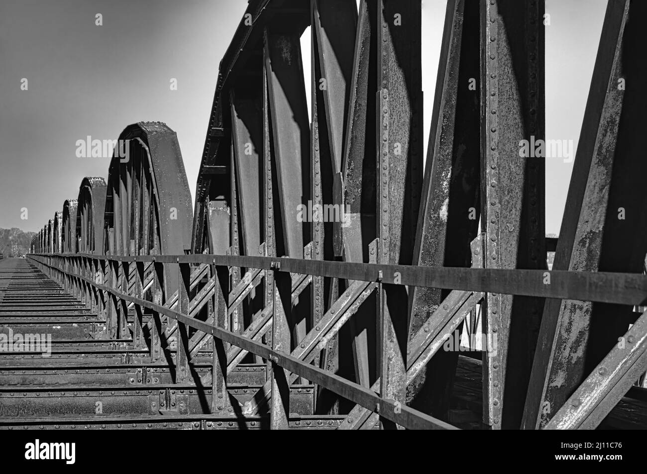 old rusty steel railway bridge with arches in dömitz germany Stock ...