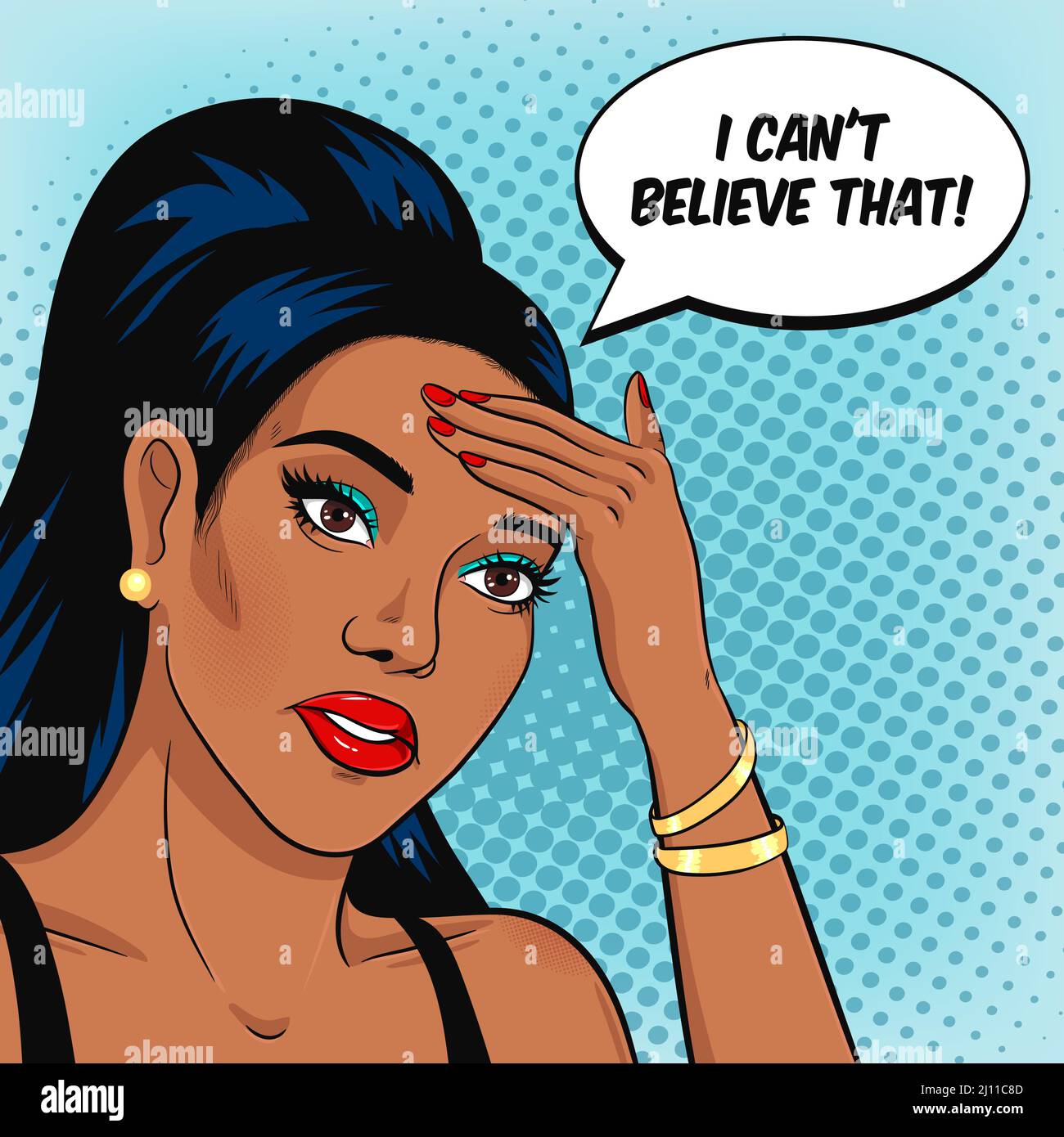 African American sad woman face with text bubble I Can't Believe That ...