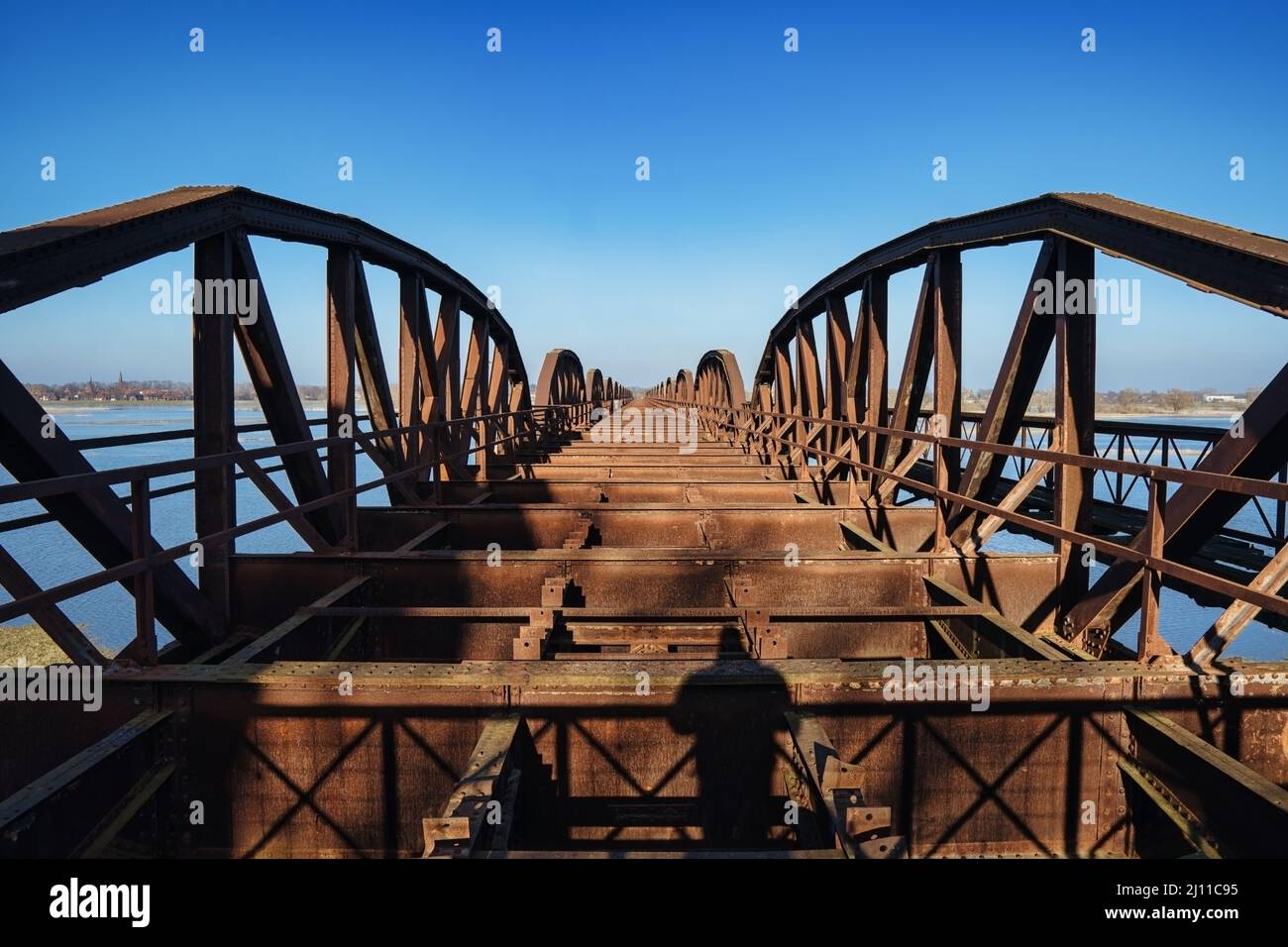 old rusty steel railway bridge with arches in dömitz germany Stock ...