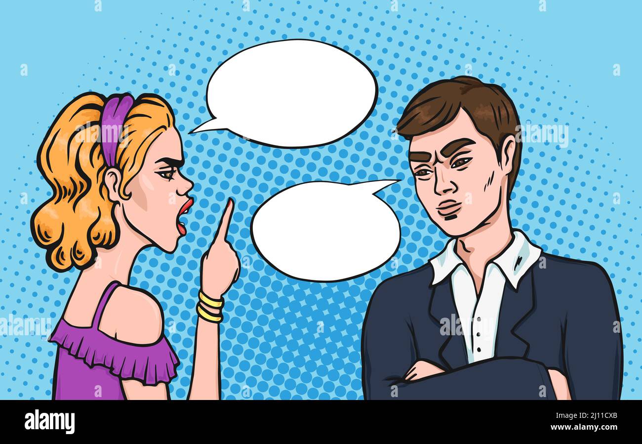 Couple Fighting with speech bubble for text, hand drawn pop art comics ...