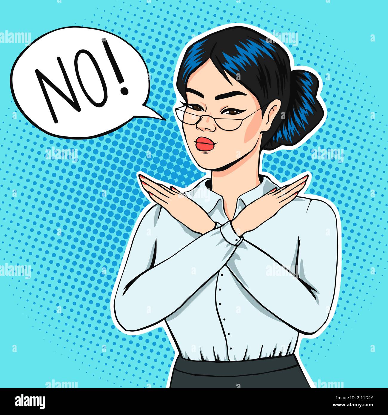 Serious face business woman saying no with hand crossed gesture, asian ...
