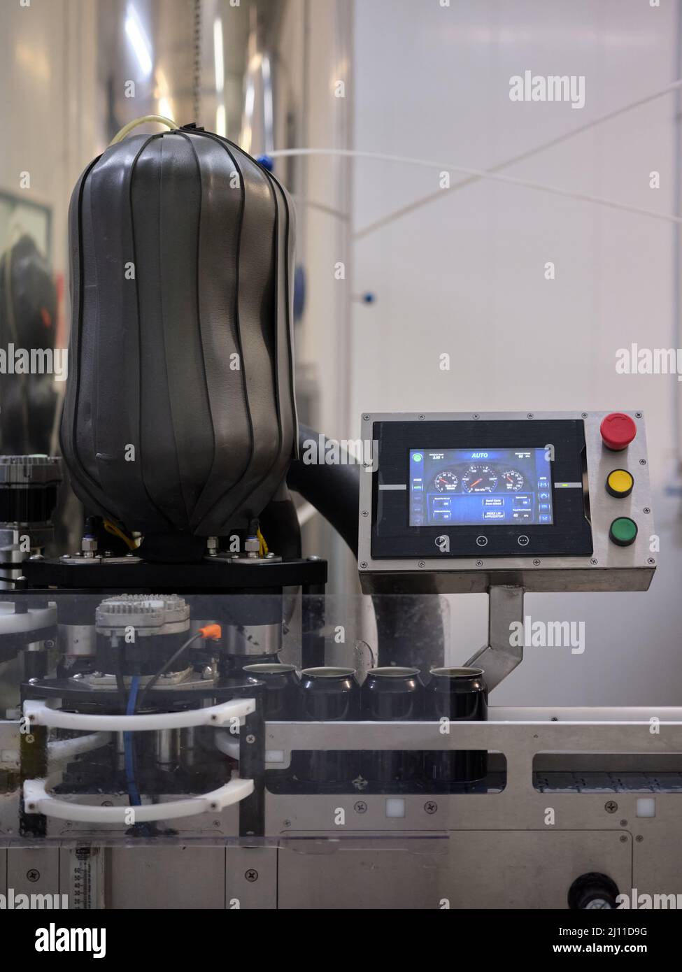 Machinery and electronic barometer in a craft beer factory Stock Photo ...