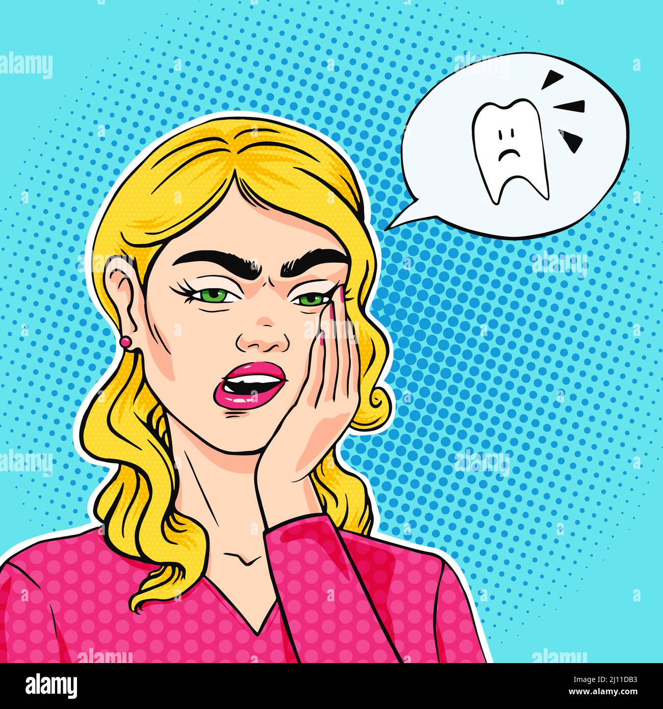 Woman with acute toothache holdint her cheek, tooth hurts vector ...