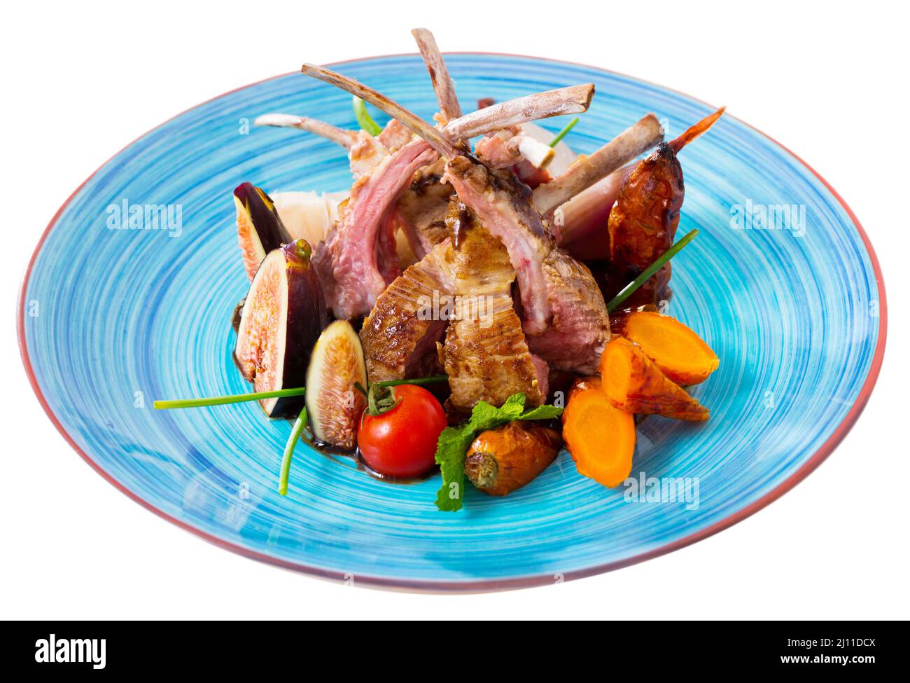 Roasted ribs of mutton with figs, vegetables, sauce demi-glace Stock ...