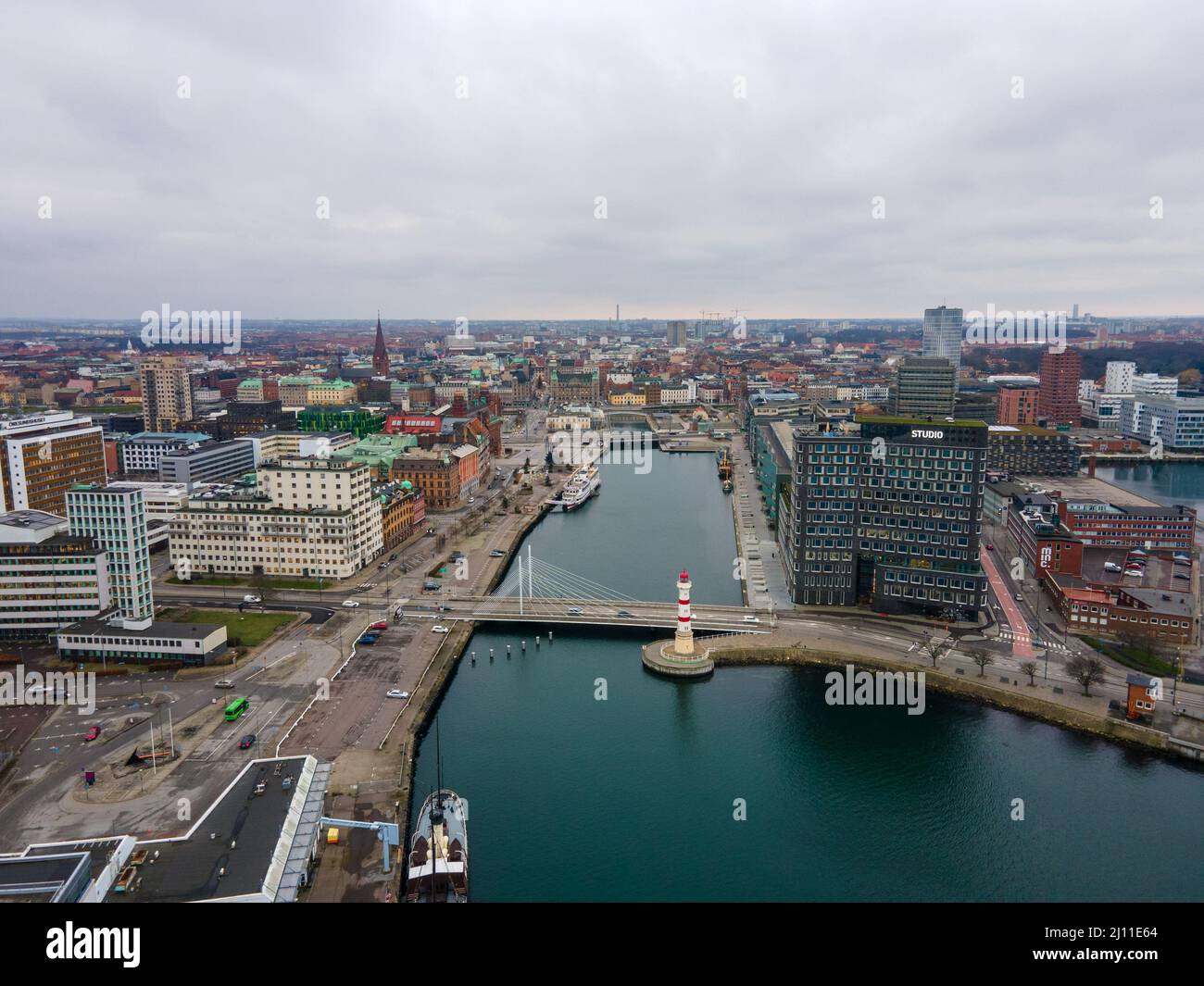 Malmö, Sweden - 28 12 2020: Malmö old lighthouse. Aerial view, drone ...