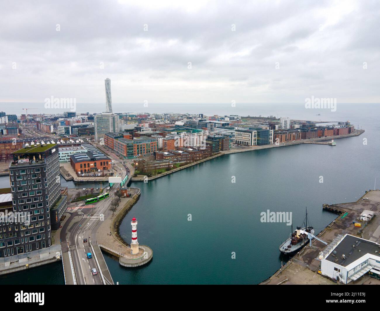 Malmö, Sweden - 28 12 2020: Malmö old lighthouse. Aerial view, drone ...