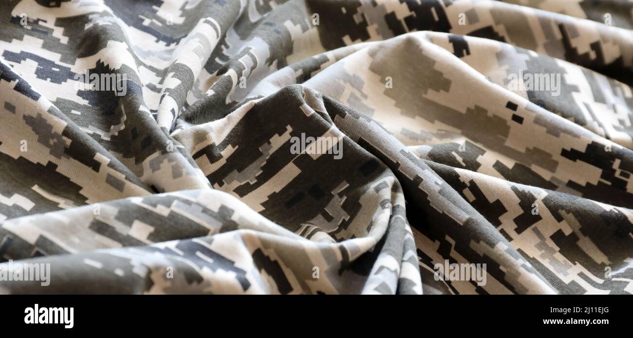 Fabric with texture of Ukrainian military pixeled camouflage. Cloth ...