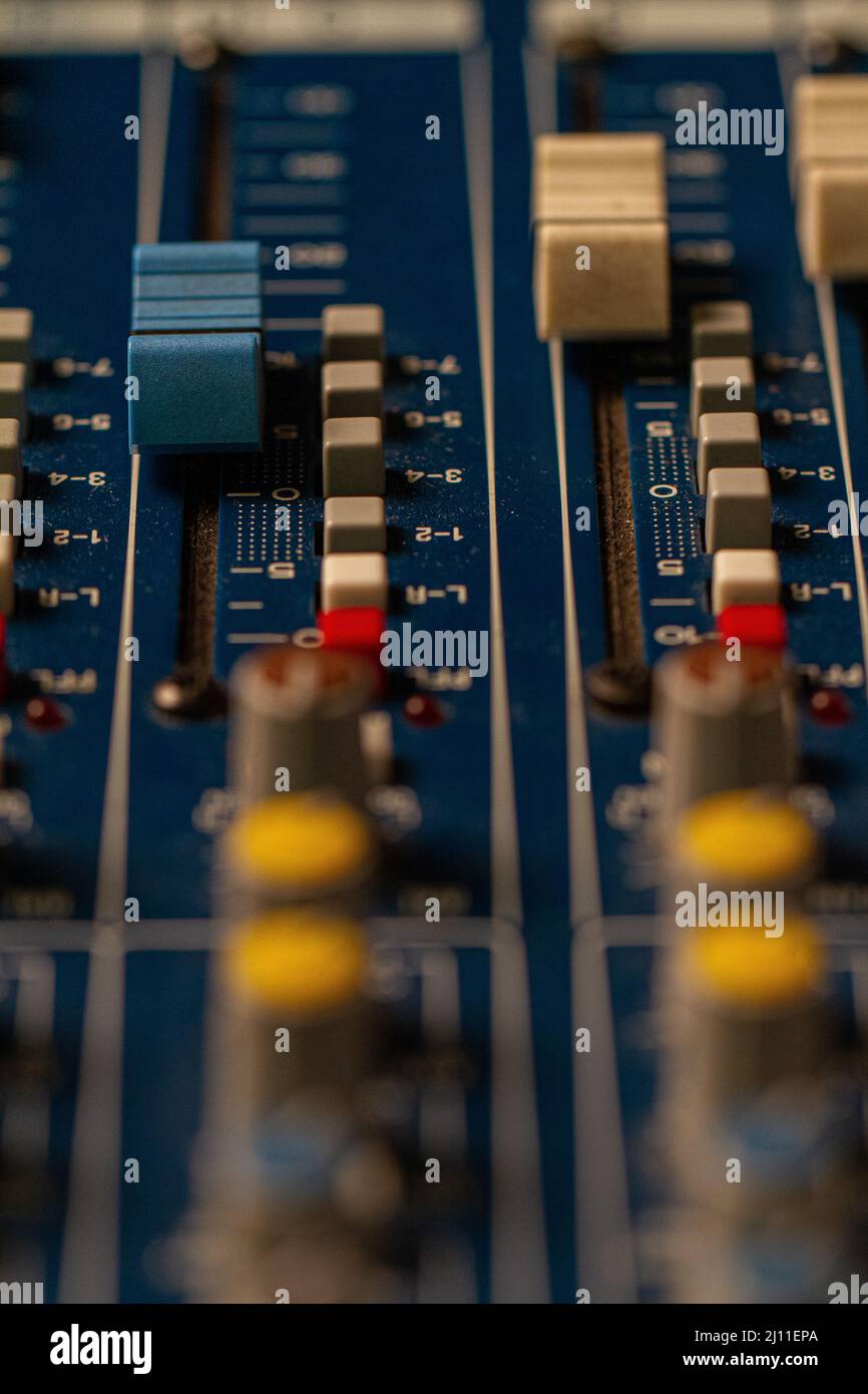 Picture of buttons of an analog sound console Stock Photo - Alamy