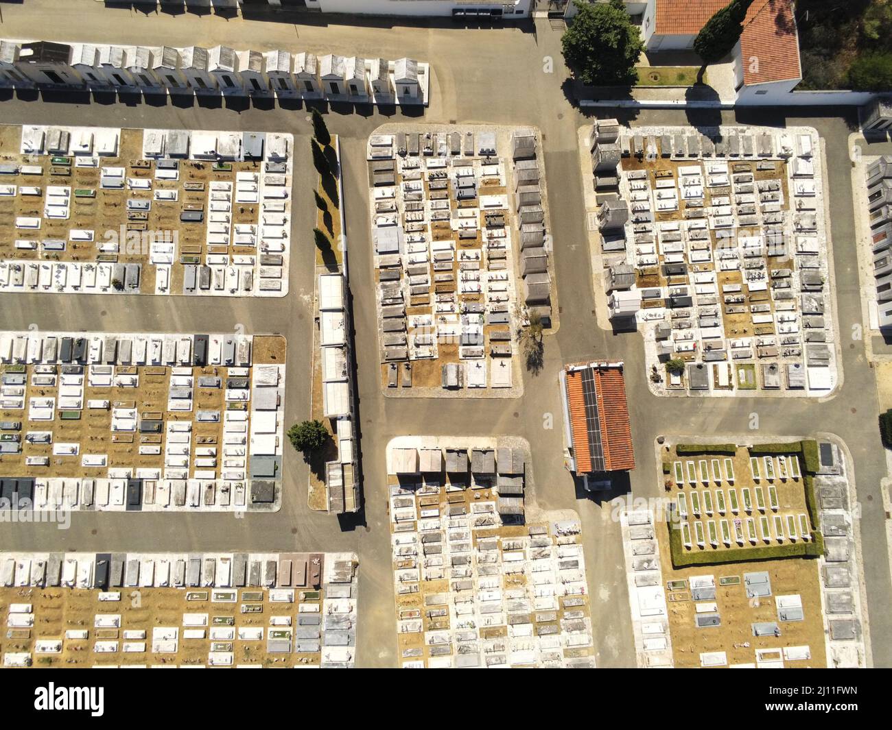 Aerial top view of a cemetery in Sao Joao do Estoril, Cascais, Portugal ...