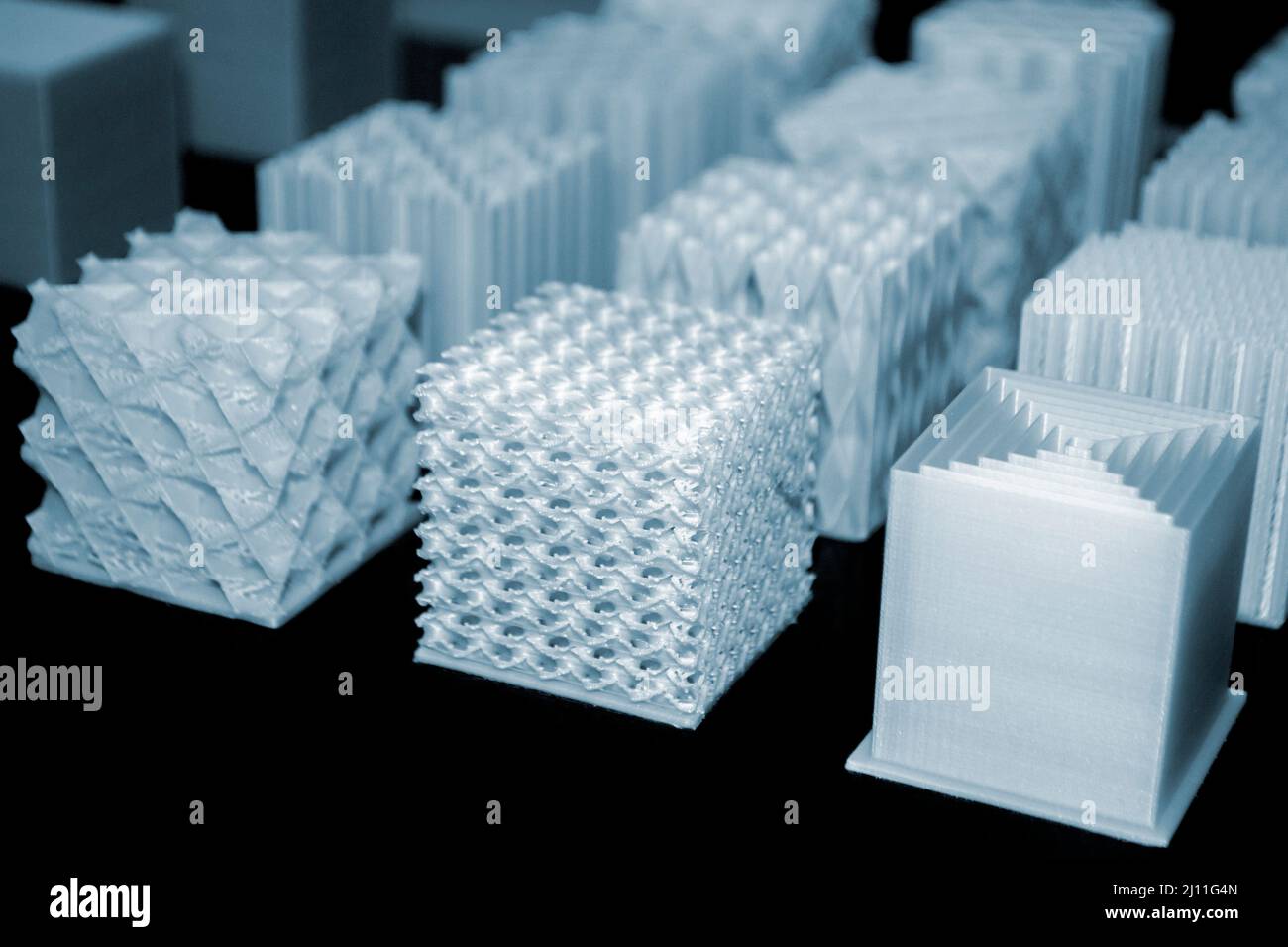 Objects printed on a 3d printer made of white plastic close-up Stock ...