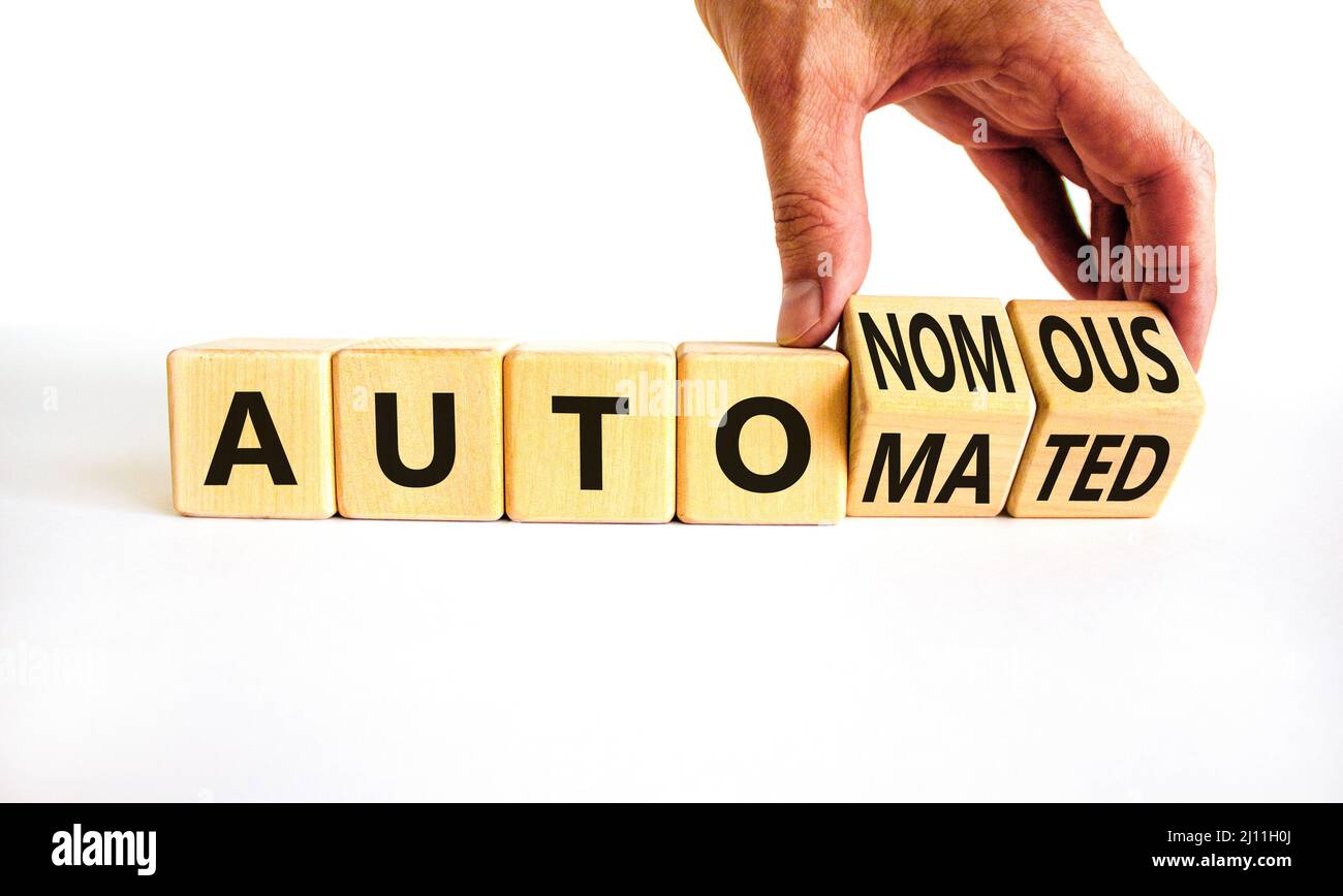 Autonomous or automated vehicle symbol. Businessman turns cubes and ...