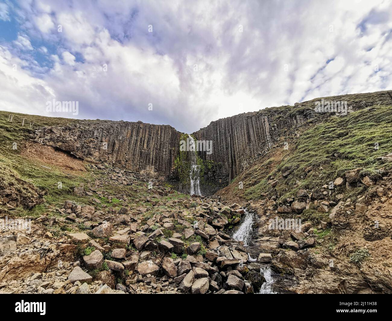 small waterfall in basalt columns on iceland Stock Photo - Alamy