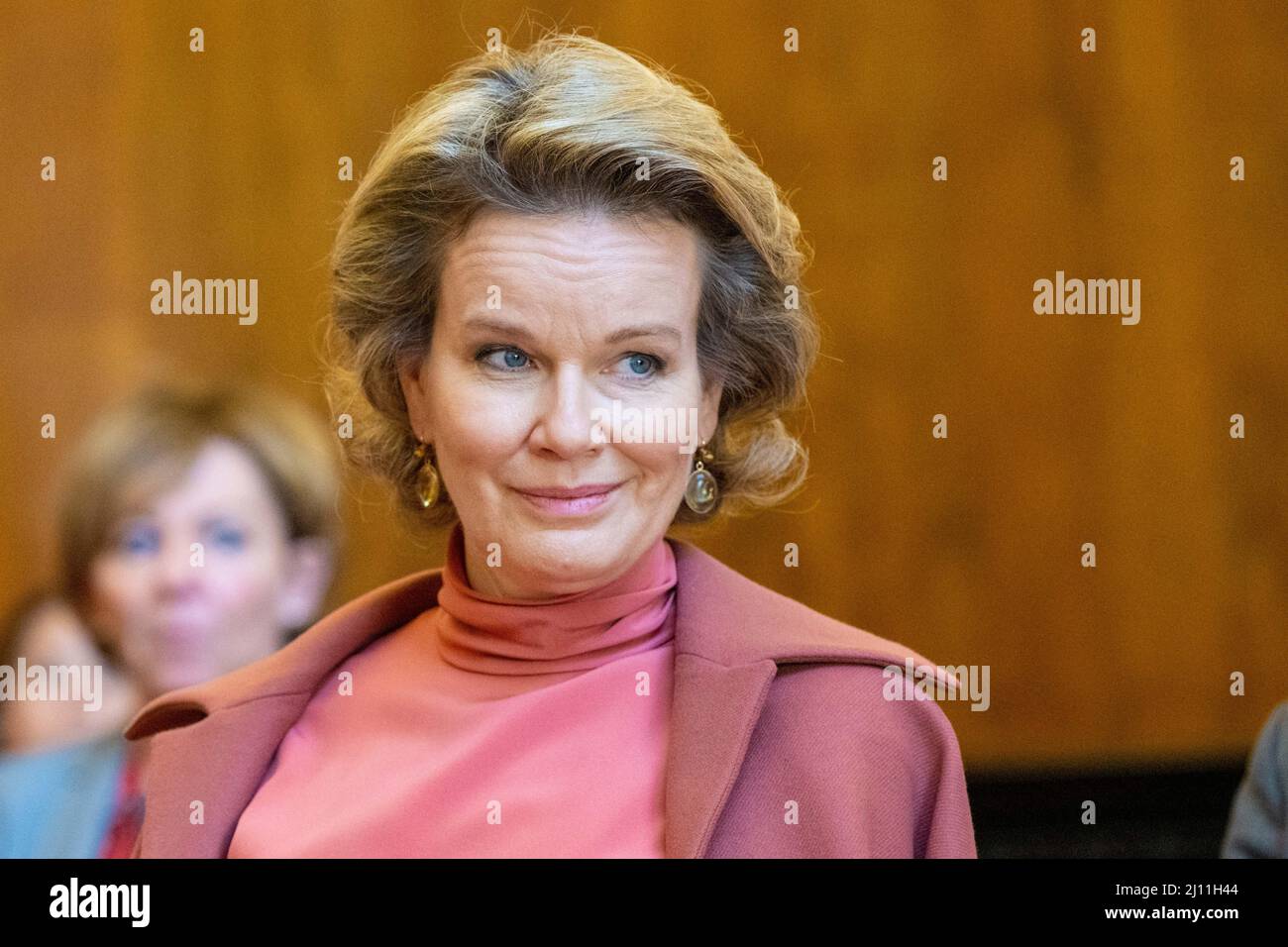 Queen Mathilde of Belgium during a visit to Queen Elisabeth Music Chapel in Waterloo, Belgium ...