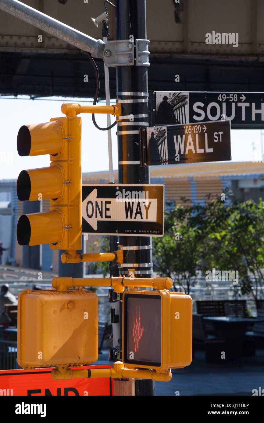 New York Street Signs on a Traffic Light Pole Stock Photo - Alamy