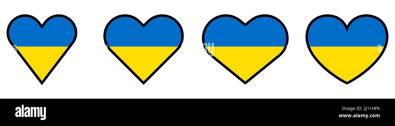 Heart shaped icons. Set of hearts with the flag of Ukraine. Flag of ...