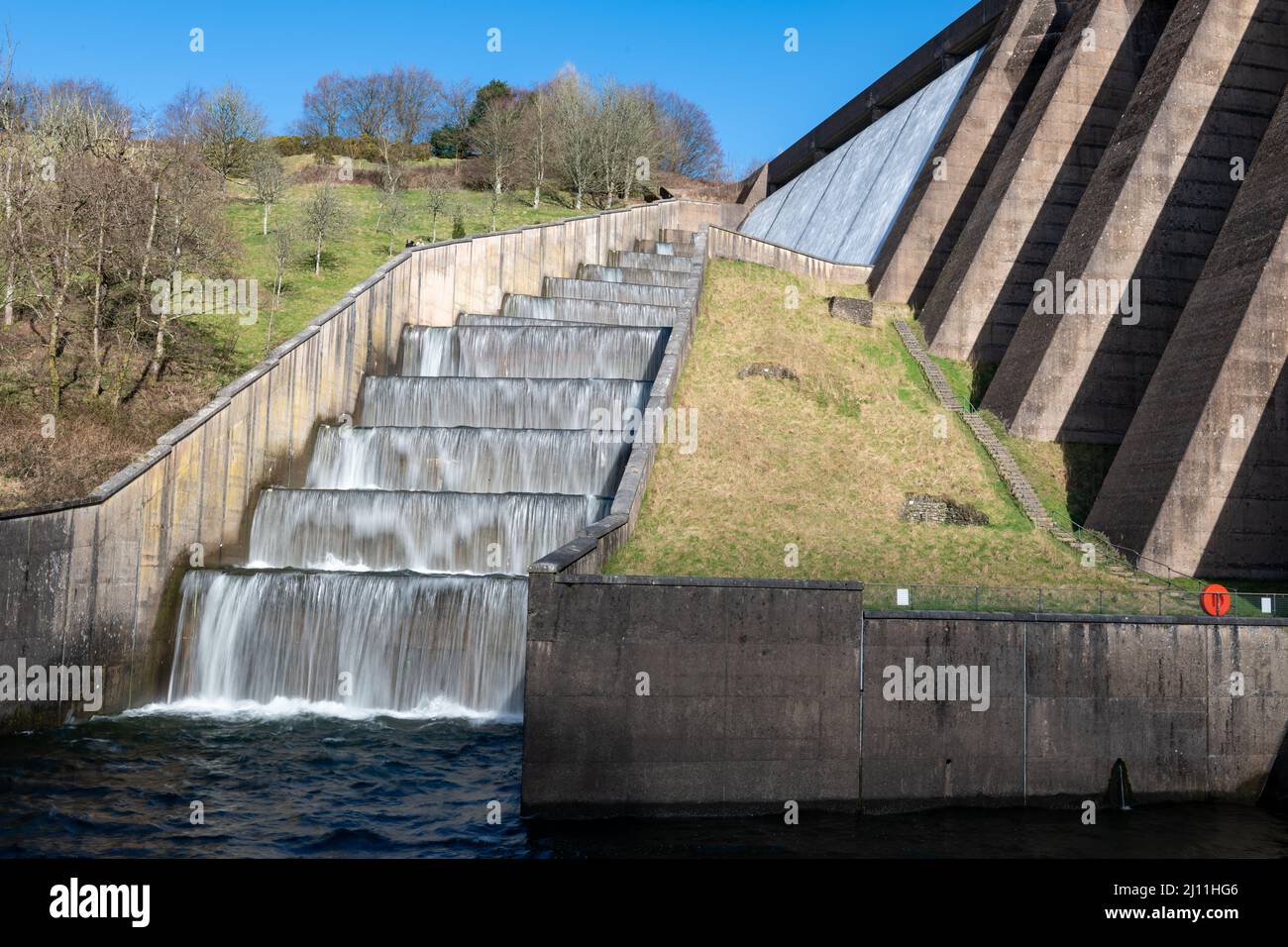 Long exposure of the waterfalls flowing over Wimbleball dam in Somerset ...