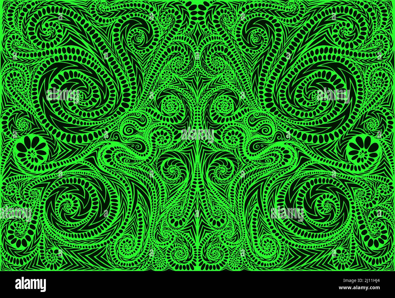 Psychedelic bright trippy colorful fractal mandala, bright green color ...