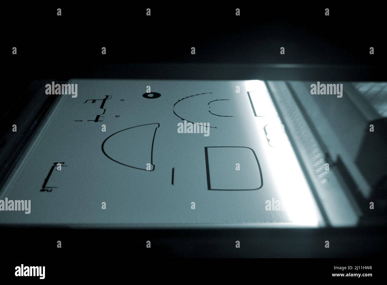 Powder 3D printer printing models from white powder polyamide close-up ...