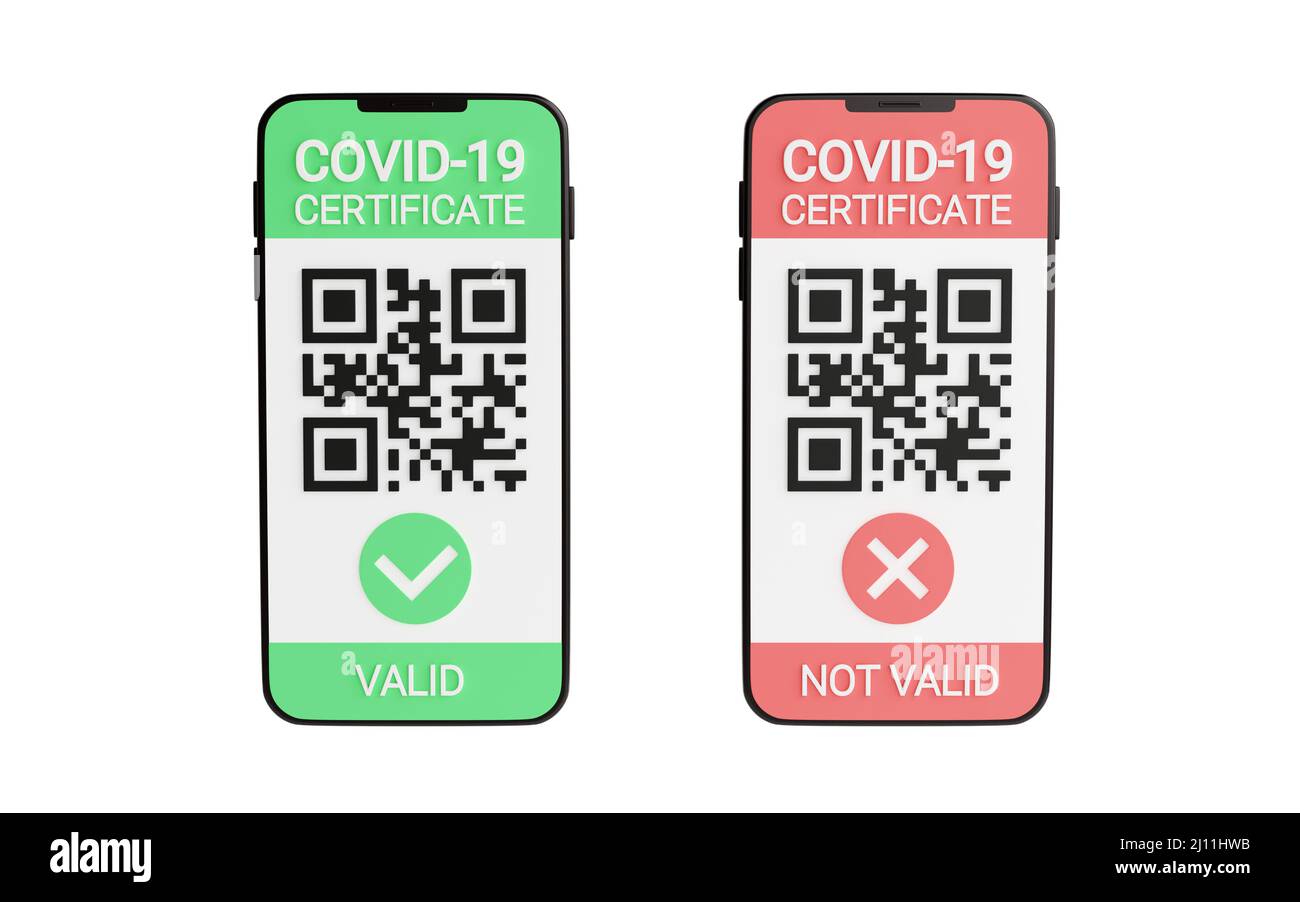 Green and red COVID vaccination certificate - qr code and check mark on ...