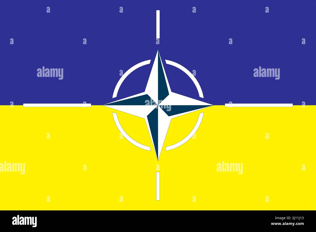 The flag of Ukraine against the background of the NATO flag. Ukraine ...