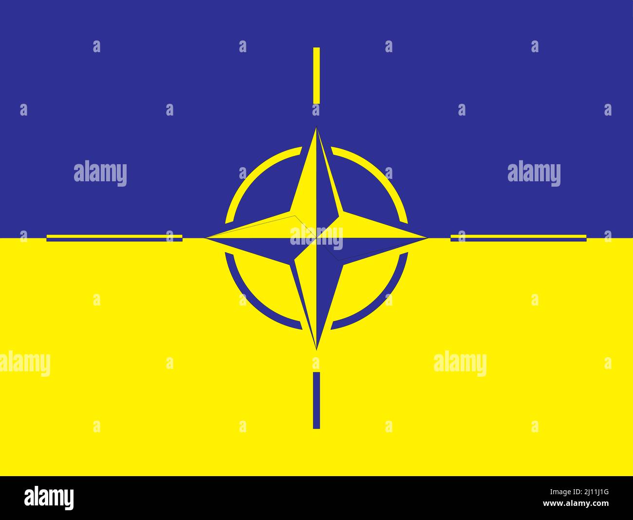 The flag of Ukraine against the background of the NATO flag. Ukraine ...